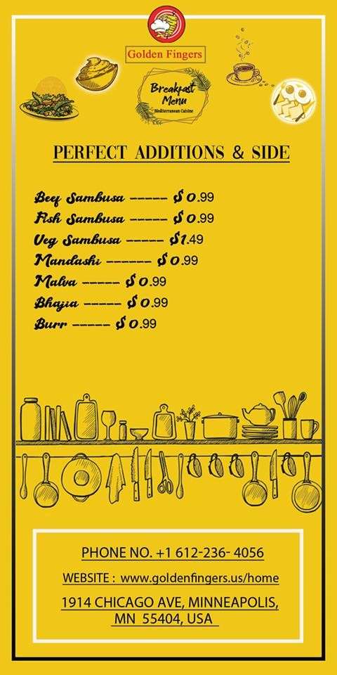 Golden Fingers menu in Minneapolis, Minnesota, USA