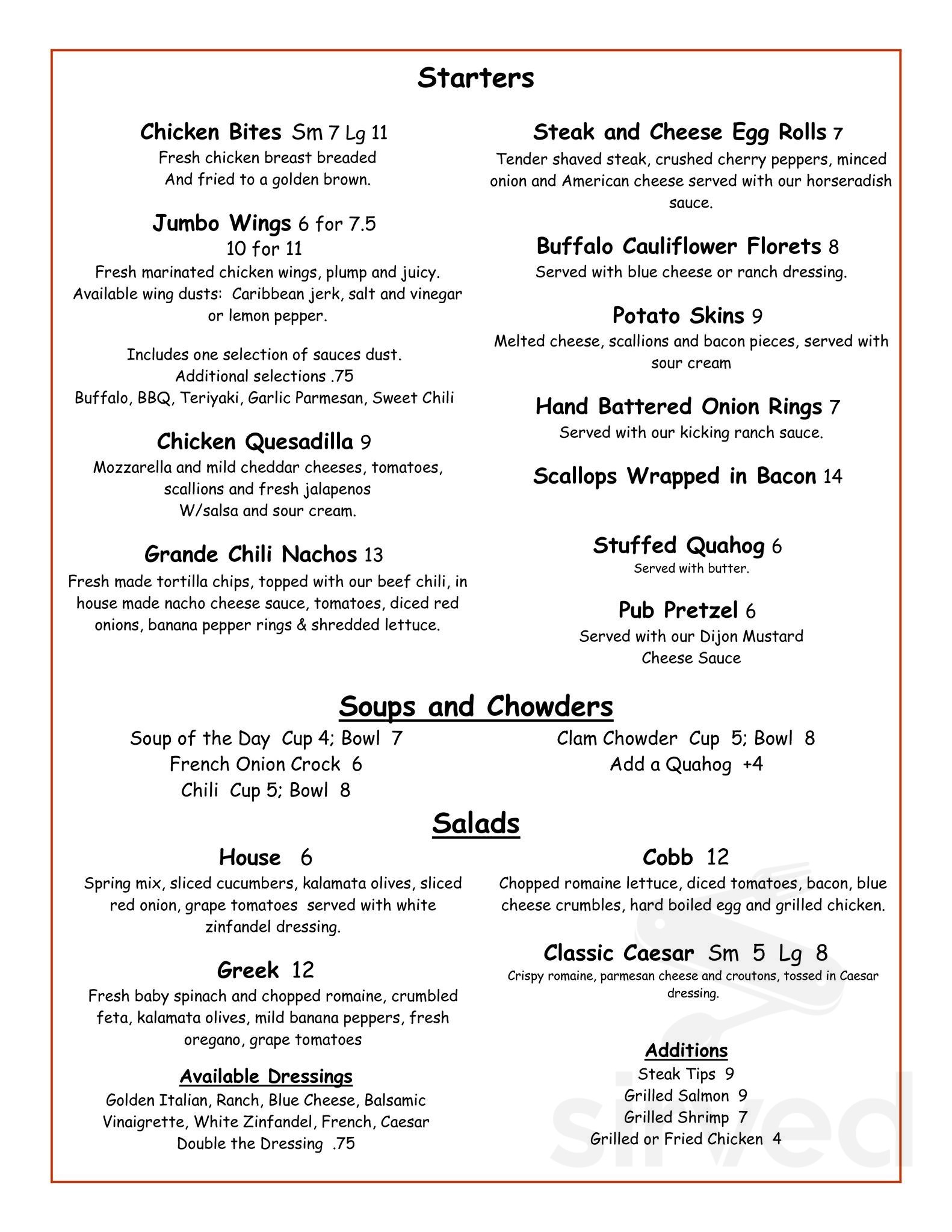 Bridge View Grill menus in Bourne, Massachusetts, United States