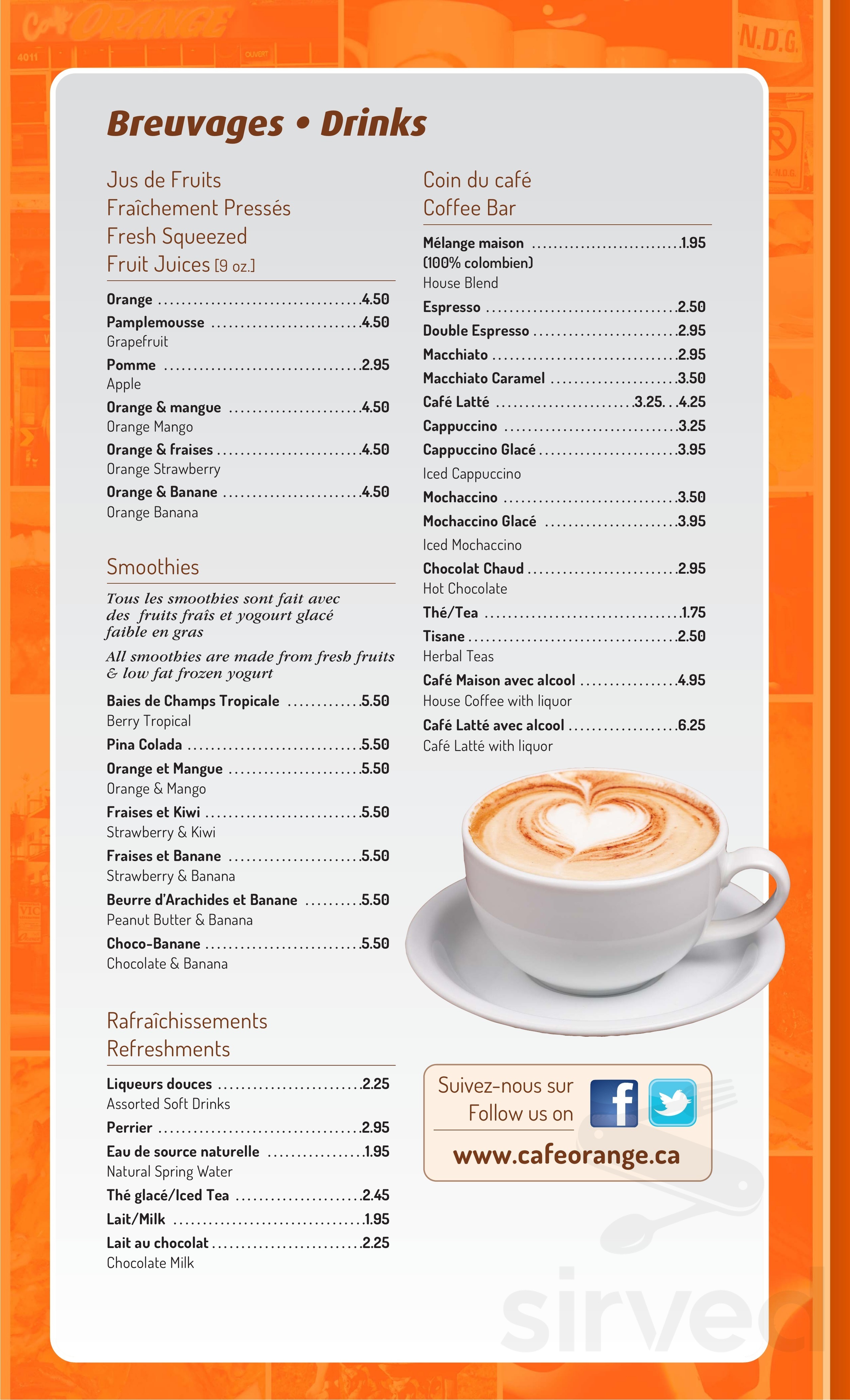 Orange Café menu in Montreal, Quebec H4A 3J8, Canada