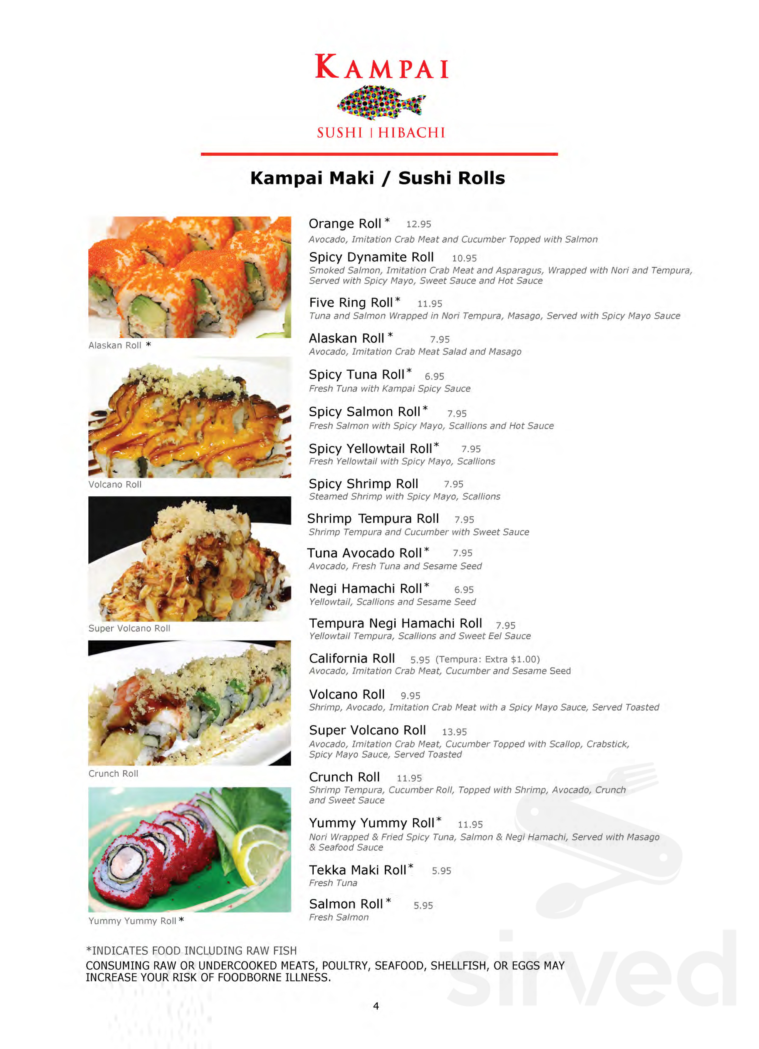 Kampai Sushi & Hibachi menu in Lawrenceville, Georgia, USA
