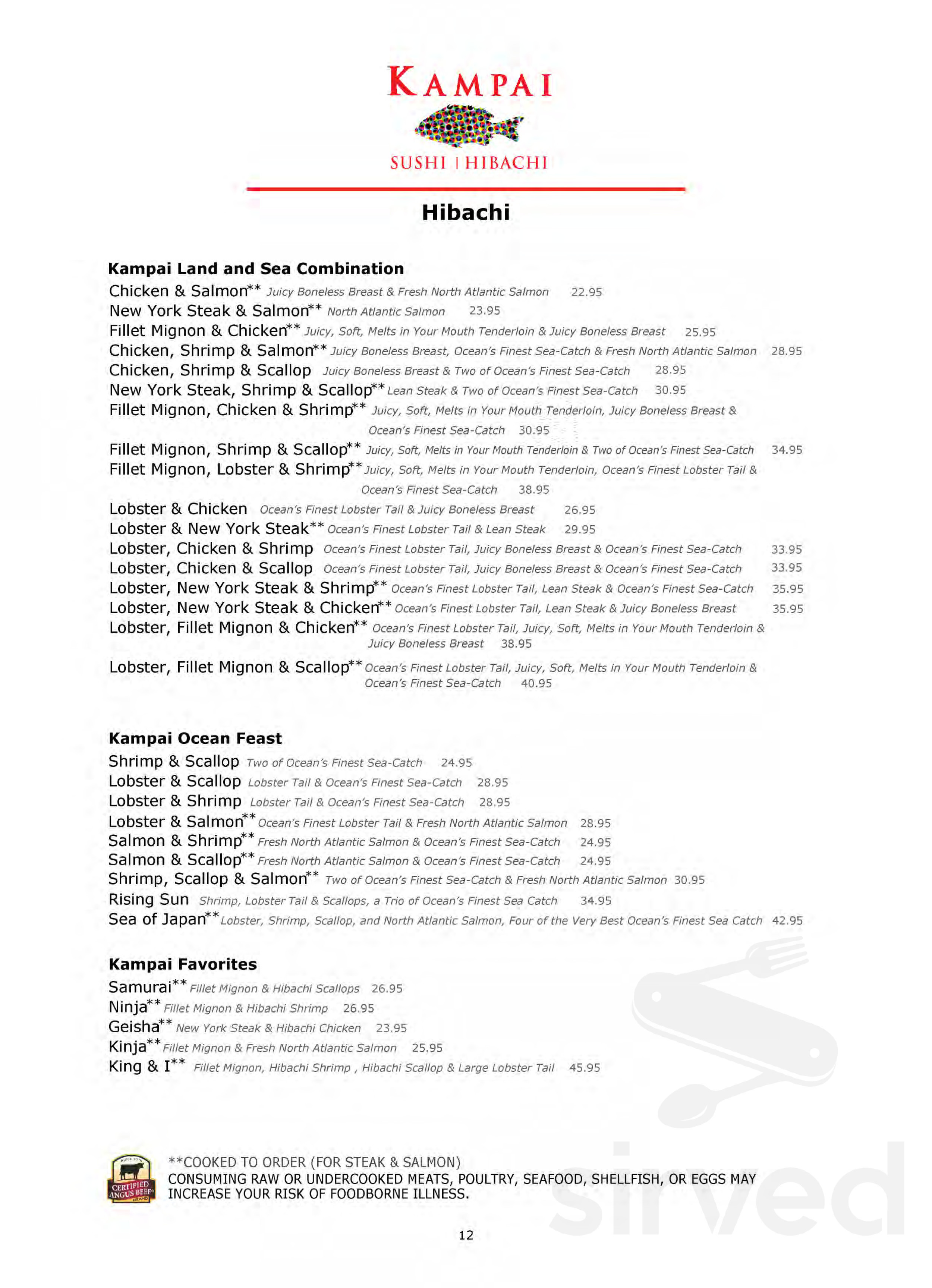 Kampai Sushi & Hibachi menu in Lawrenceville, Georgia, USA