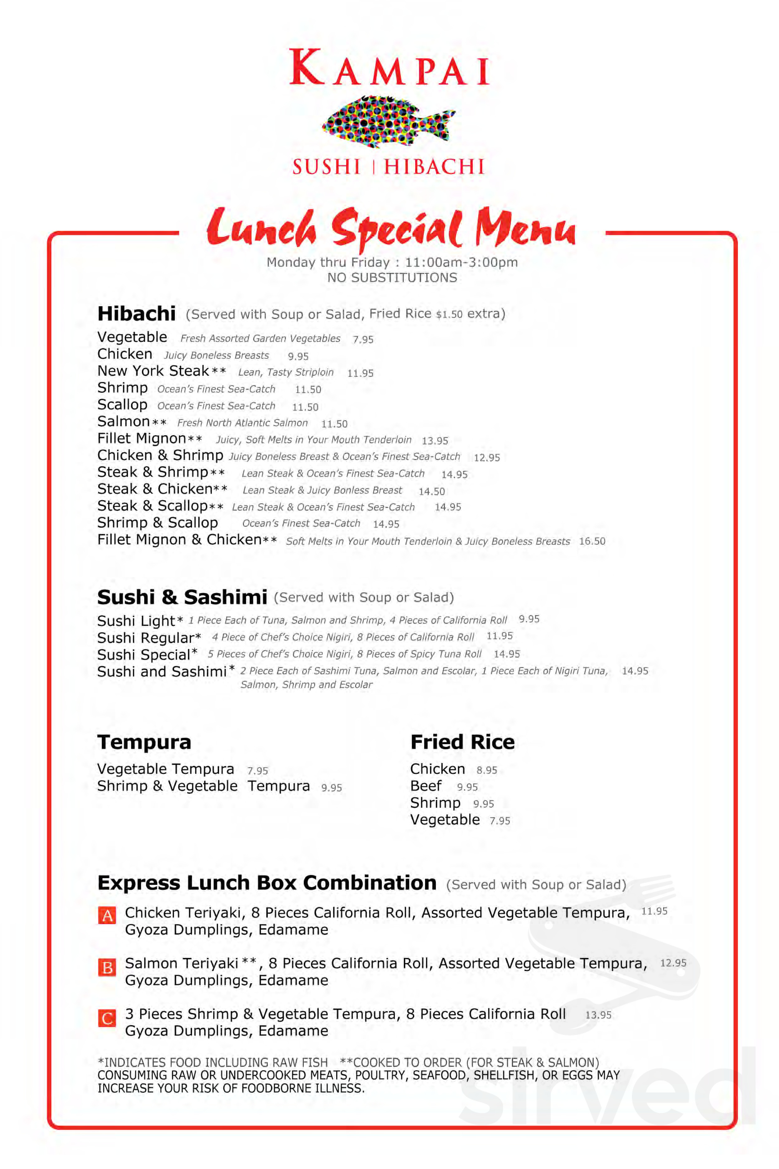 Kampai Sushi & Hibachi menu in Lawrenceville, Georgia, USA