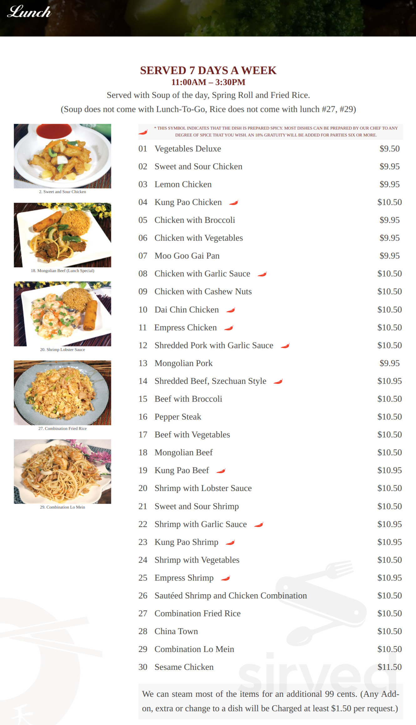 Menu for Imperial Cathay in Shreveport, LA | Sirved