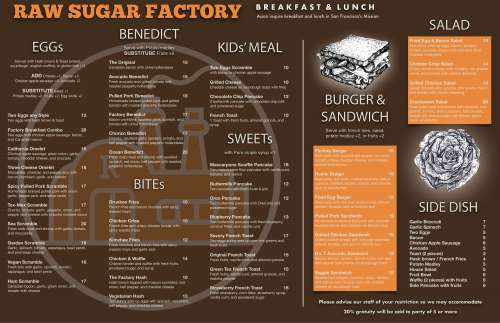 RAW Sugar Factory menu in San Francisco, California, USA