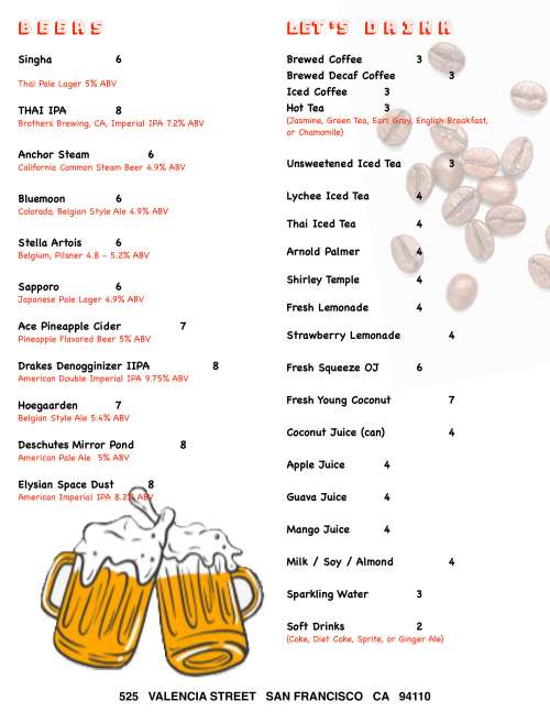 RAW Sugar Factory menu in San Francisco, California, USA