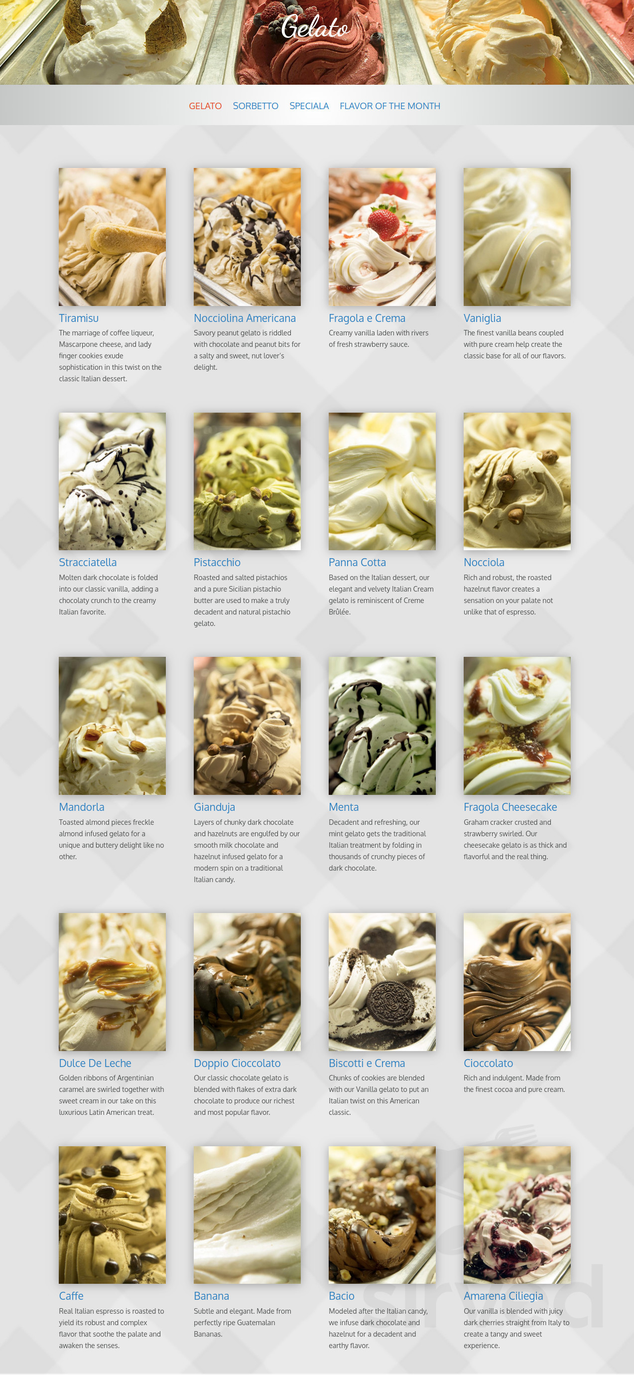 Gelato Paradiso menu in Coronado, California, USA