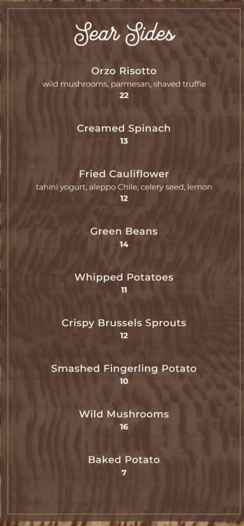 Sear Steakhouse menu in Solvang, California, USA