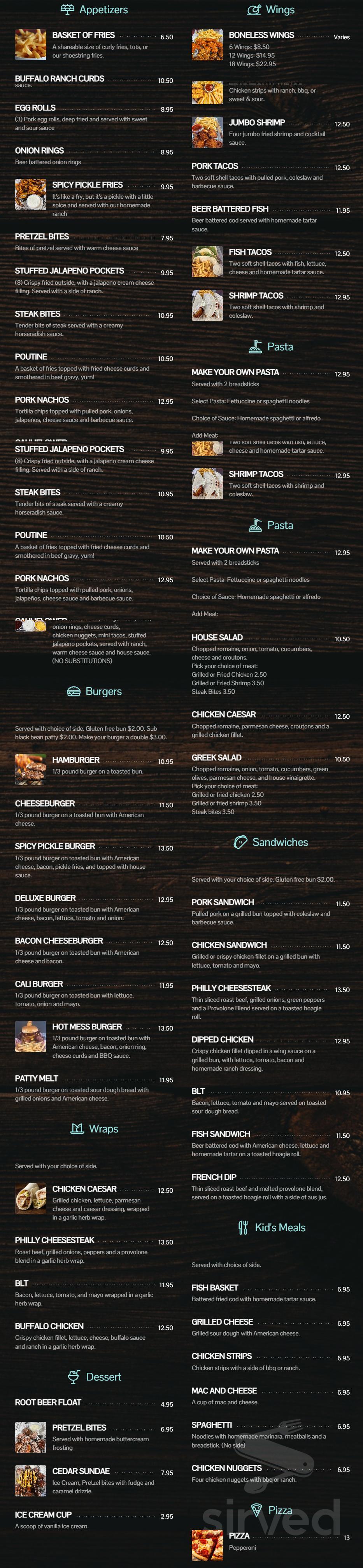 Menu - Waubun MN's Cedar Crest Resort | Sirved