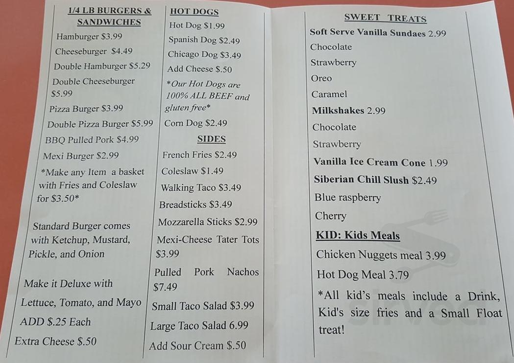 Menu - Knox IN's Jaimie's B&K Drive In | Sirved