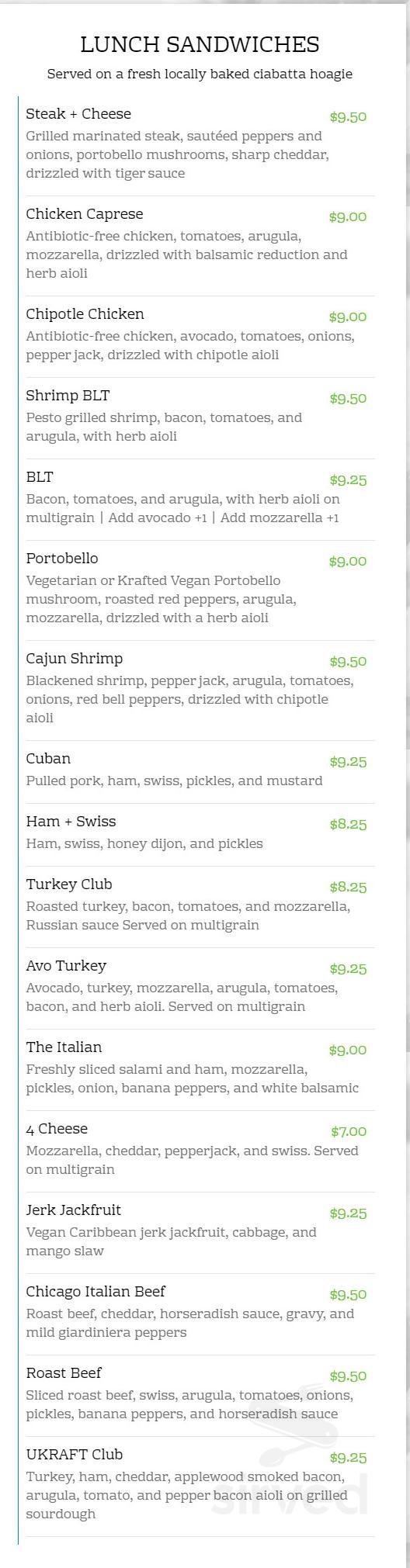 Menu - St. Louis MO's UKRAFT Cafe & Catering - Downtown, City Garden ...