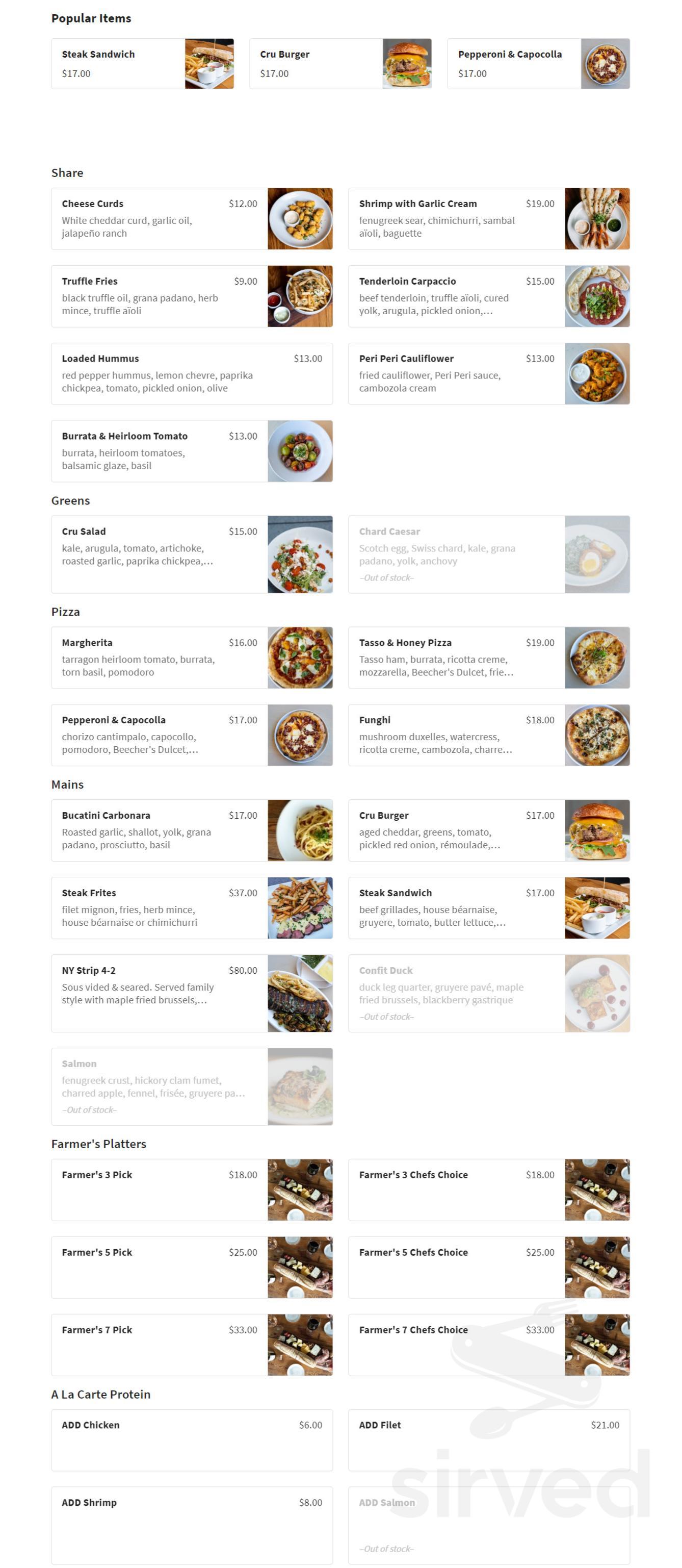 Menu - Tampa FL's Cru Cellars - Westshore Marina | Sirved