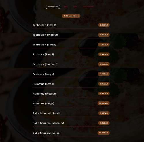 Mosul Grill menu in Windsor, Ontario, Canada