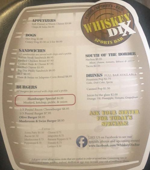 Menu for Whisky Dix in Saginaw, MI | Sirved