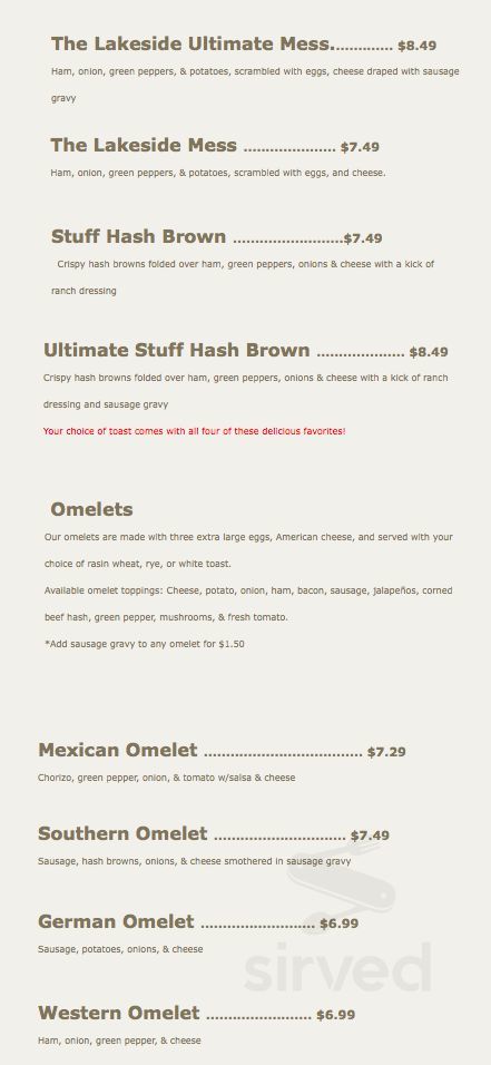 Lakeside Cafe menus in Muskegon, Michigan, United States