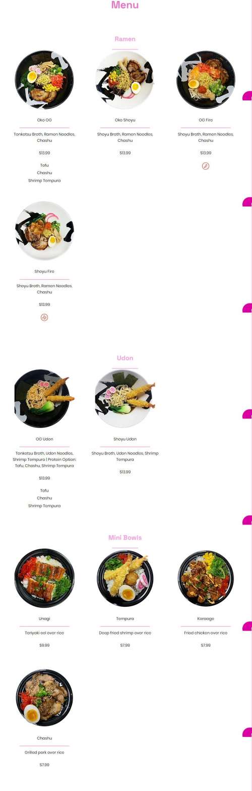 Oko yummy menu in Rancho Cucamonga, California, USA