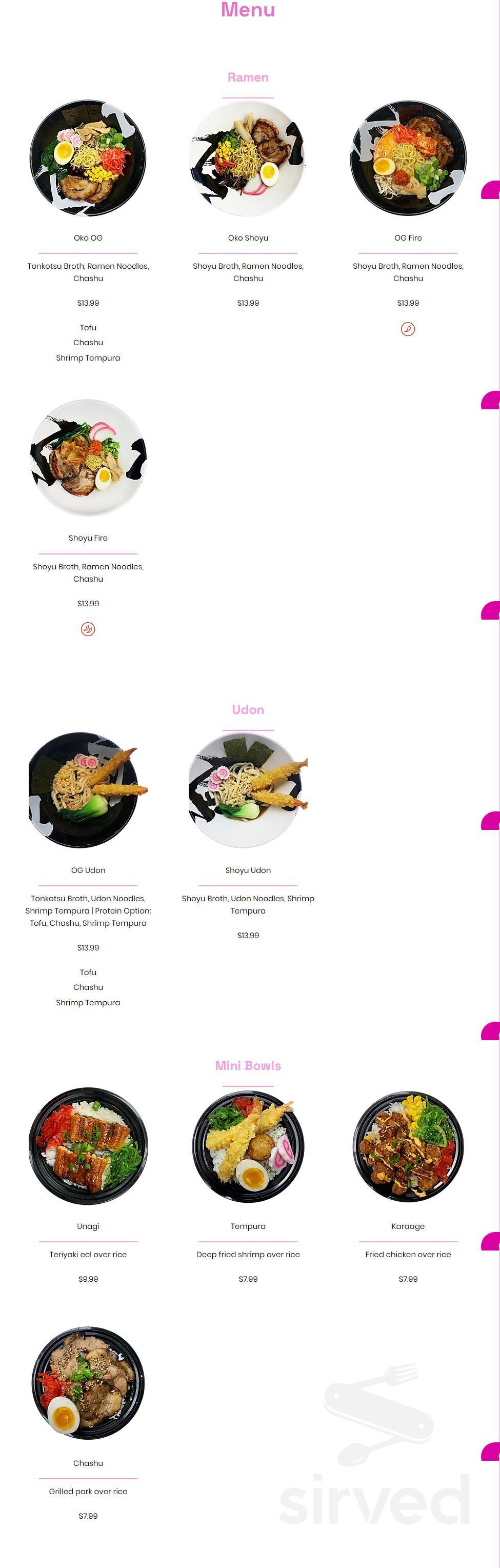 Oko yummy menu in Rancho Cucamonga, California, USA