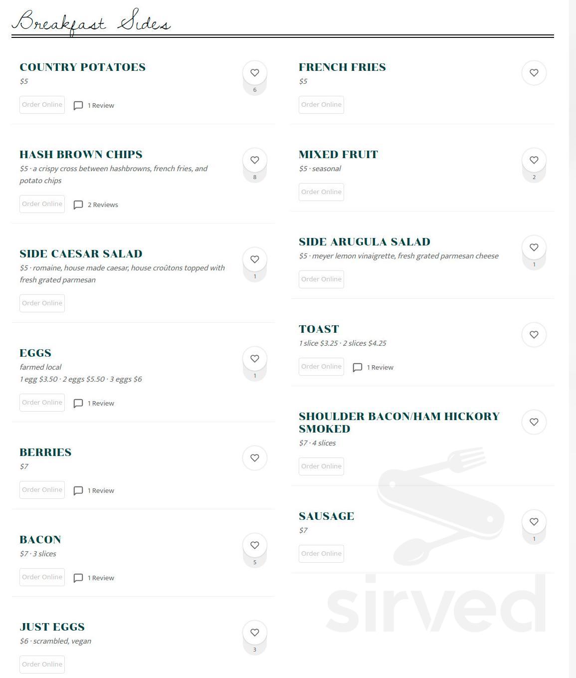 Toast Kitchen and Bar- Brea menu in Brea, California, USA