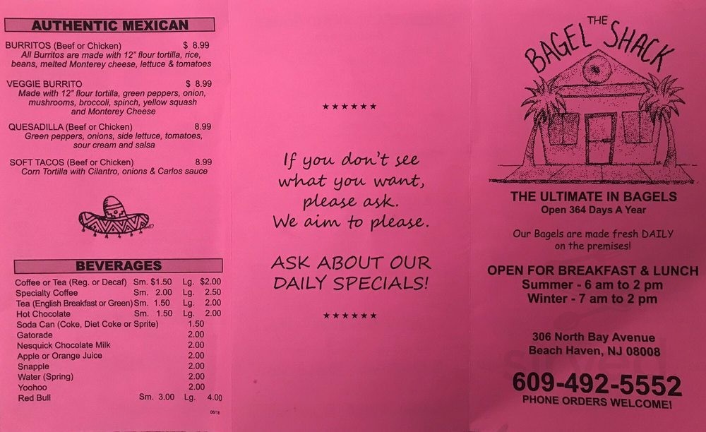 Bagel Shack menu in Beach Haven, New Jersey, USA