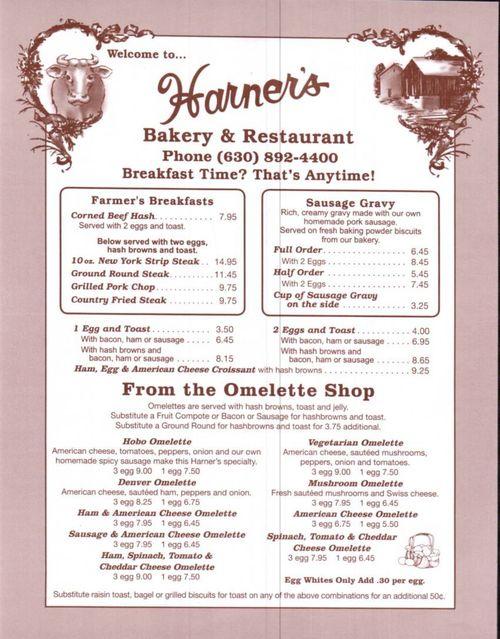 Harner's Bakery Restaurant menu in North Aurora, Illinois, USA