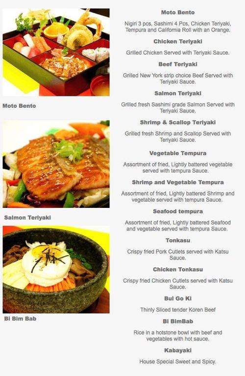 Sushi Moto menu in Lansing, Michigan, USA