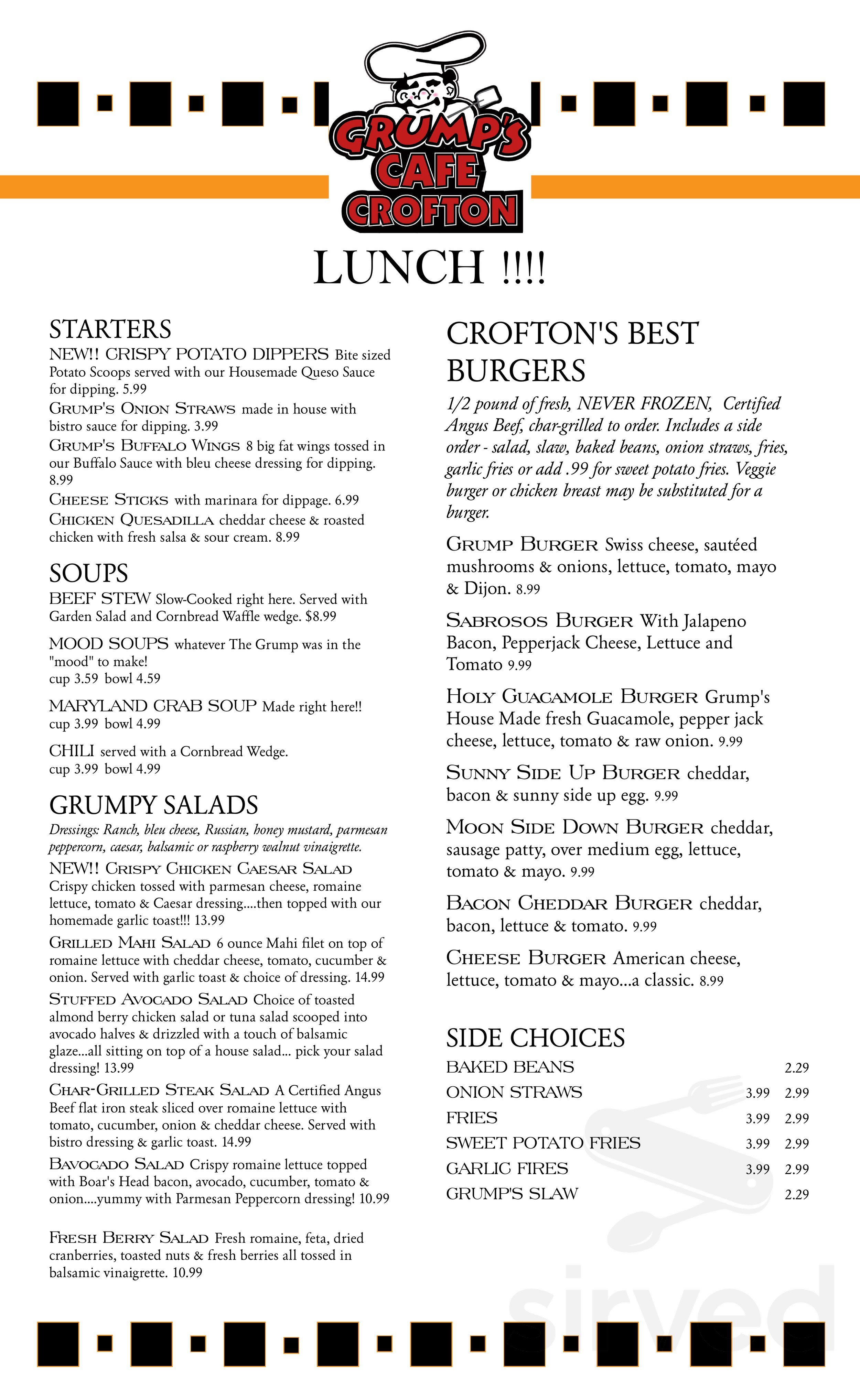 Menu Gambrills MD s Grump s Cafe Crofton Sirved