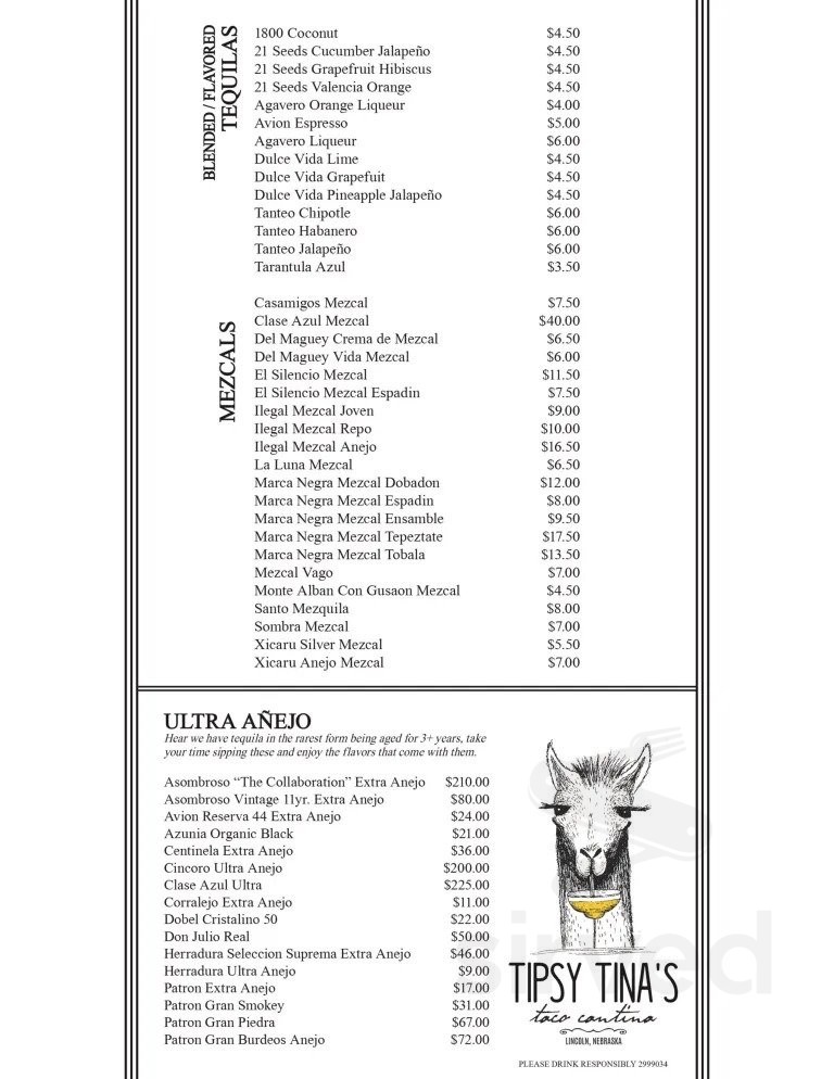 Tipsy Tinas Taco Cantina menu in Lincoln, Nebraska, USA