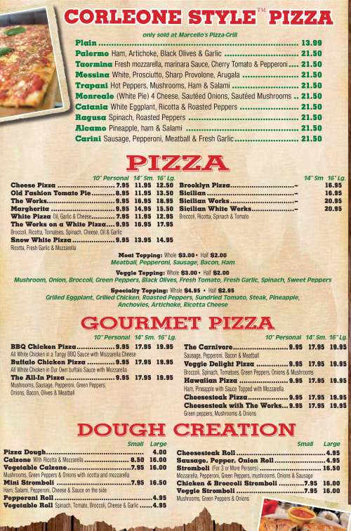 Marcello's Pizza Grill Philly menu in Philadelphia, Pennsylvania, USA