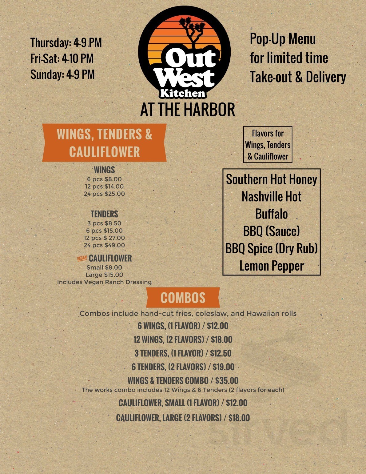 Out West Kitchen & Catering menu in Long Beach, California, USA