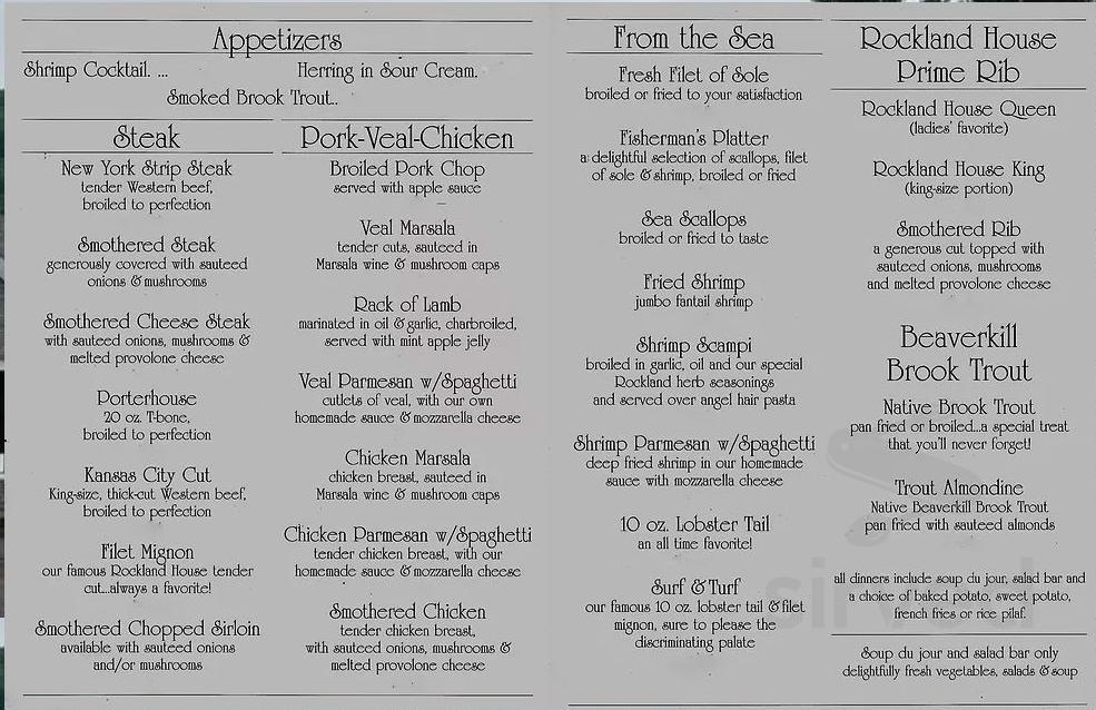 Menu - Roscoe NY's Rockland House | Sirved