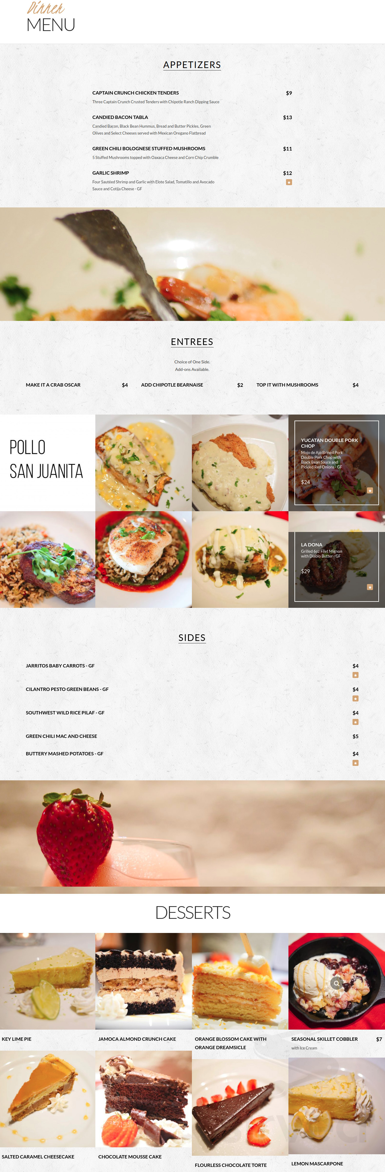 The Barton House of Salado menu in Salado, Texas, USA