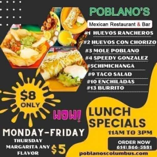 Poblano's Mexican Restaurant menu in Columbus, Ohio, USA