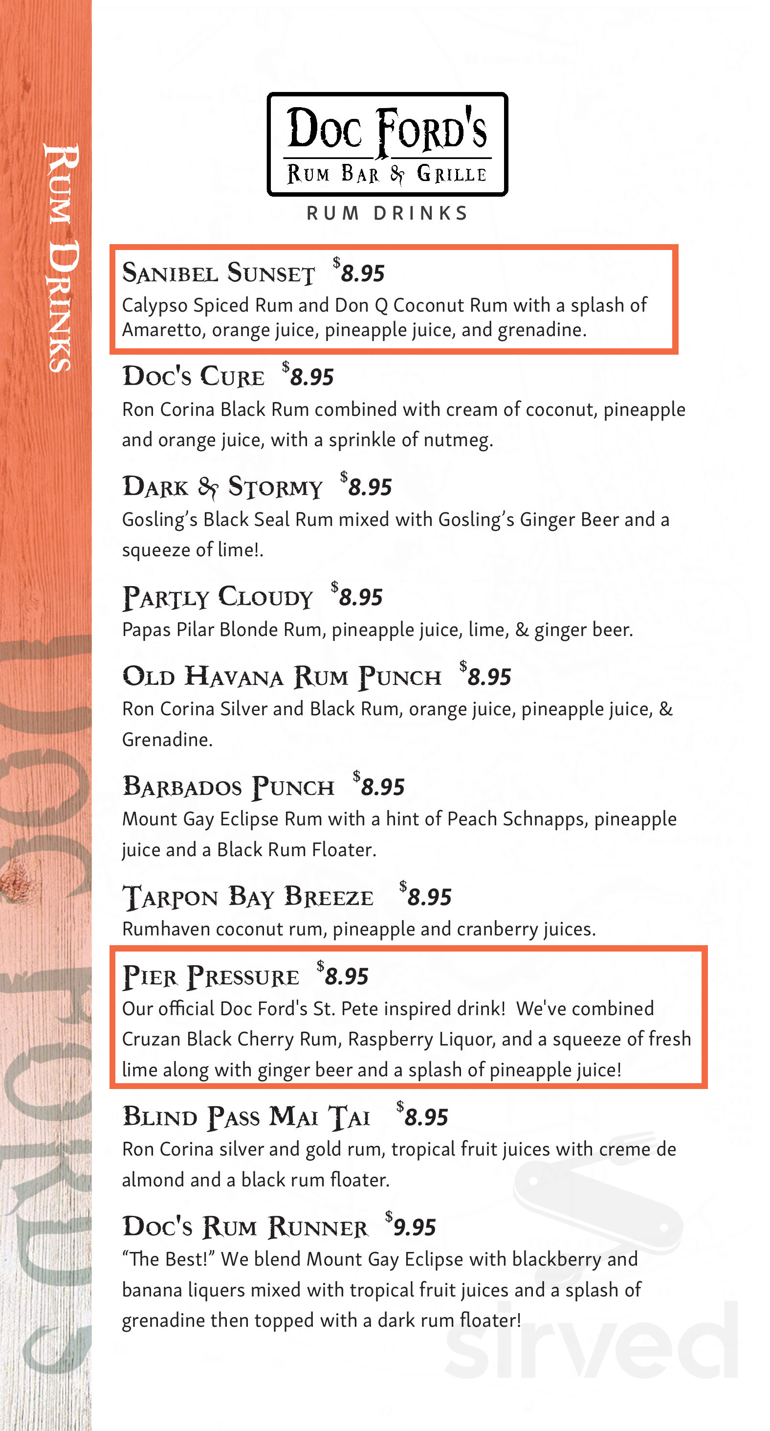Menu for Doc Ford's Rum Bar & Grille - Sanibel, FL | Sirved