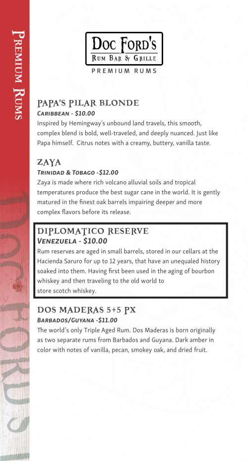 Doc Ford's Rum Bar & Grille - Captiva Island menu in Captiva, Florida, USA