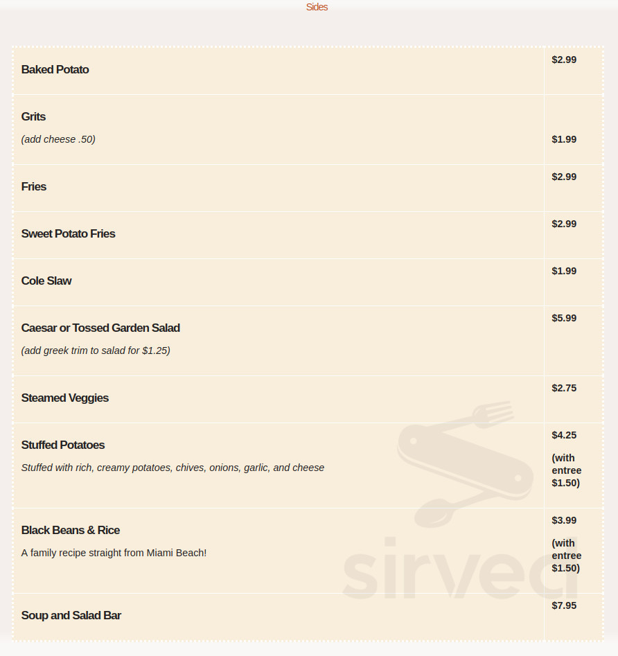 Fiddler's Restaurant and Resort menu in Steinhatchee, Florida, USA