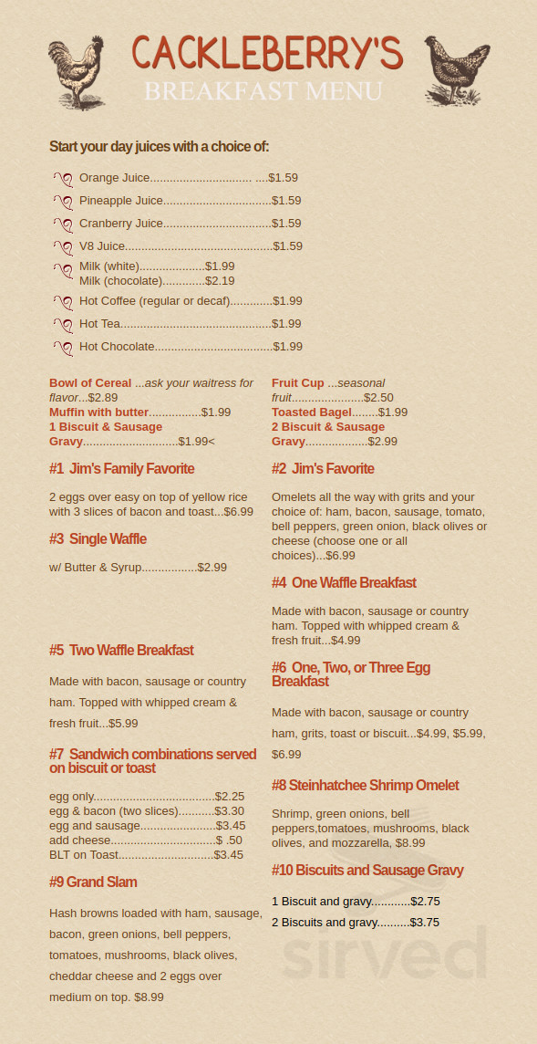 Fiddler's Restaurant and Resort menu in Steinhatchee, Florida, USA