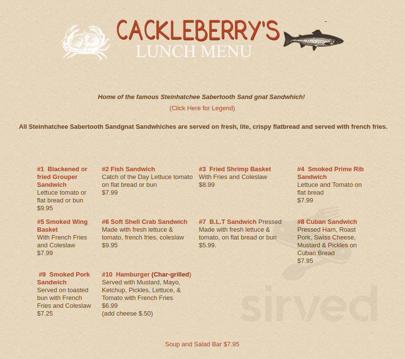 Fiddler's Restaurant and Resort menu in Steinhatchee, Florida, USA