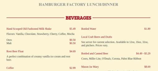 Menu for Hamburger Factory Family Restaurant in Poway, CA | Sirved