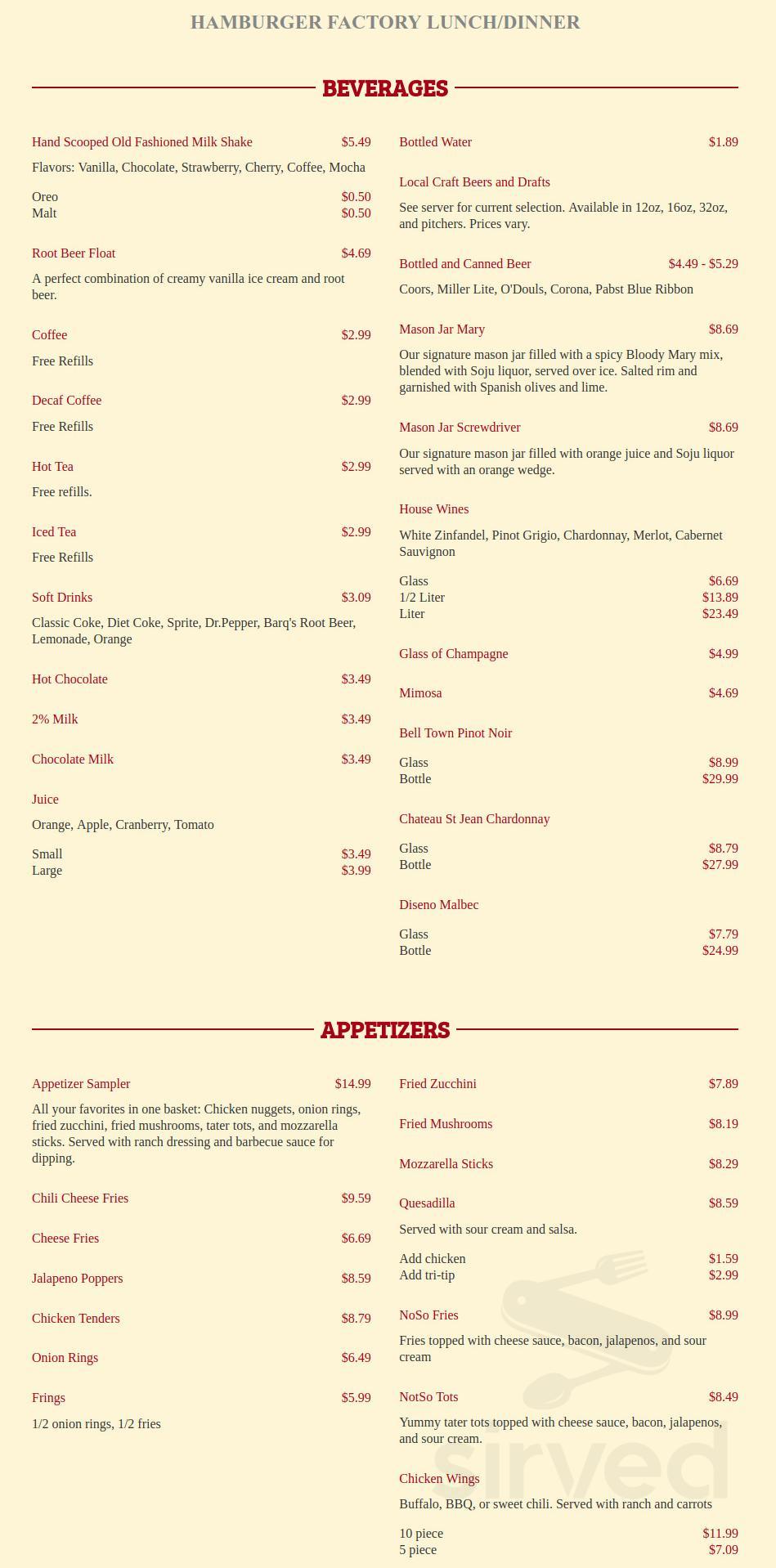Menu - Poway CA's Hamburger Factory Family Restaurant | Sirved
