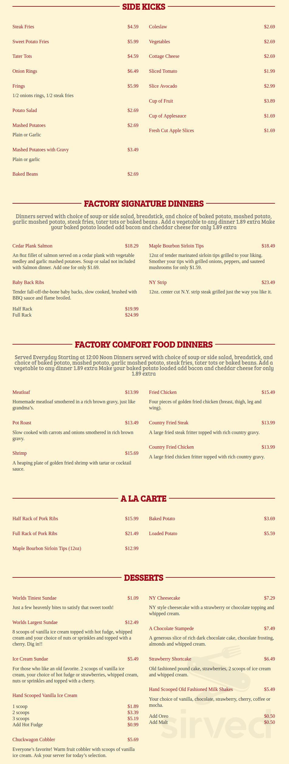 Menu - Poway CA's Hamburger Factory Family Restaurant | Sirved