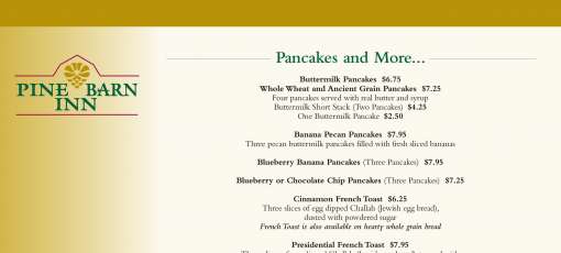 Menu for Pine Barn Inn in Danville, PA | Sirved