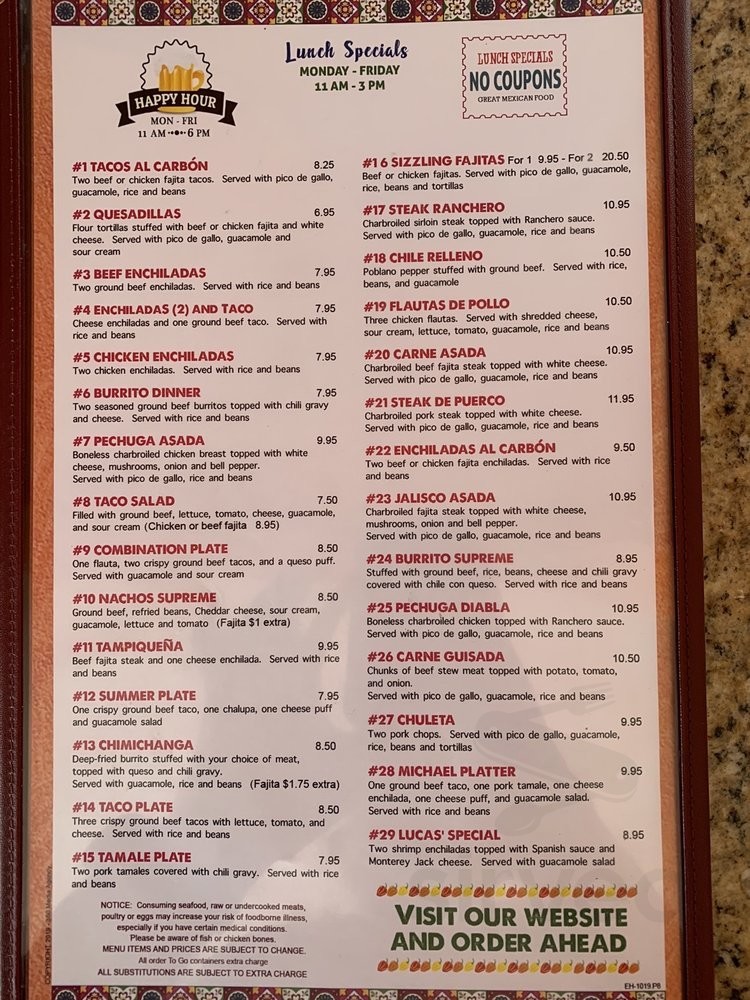 El Habanero menu in Katy, Texas, USA