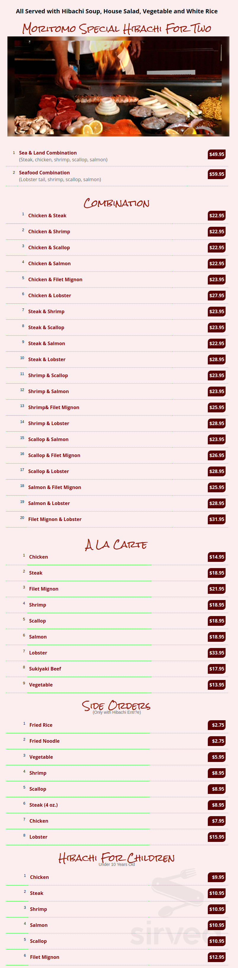 Moritomo Japanese Steakhouse & Sushi Bar menu in Concord, New Hampshire ...