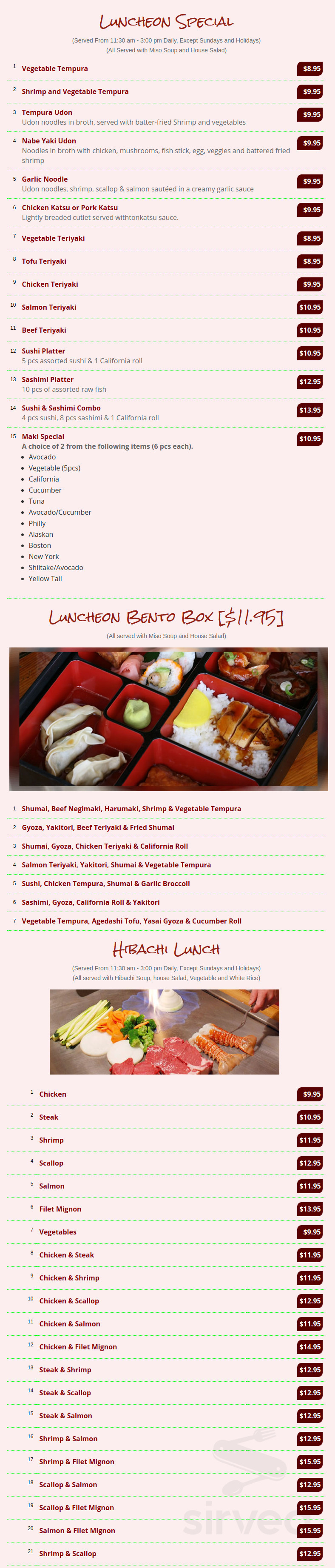 Moritomo Japanese Steakhouse & Sushi Bar menu in Concord, New Hampshire ...