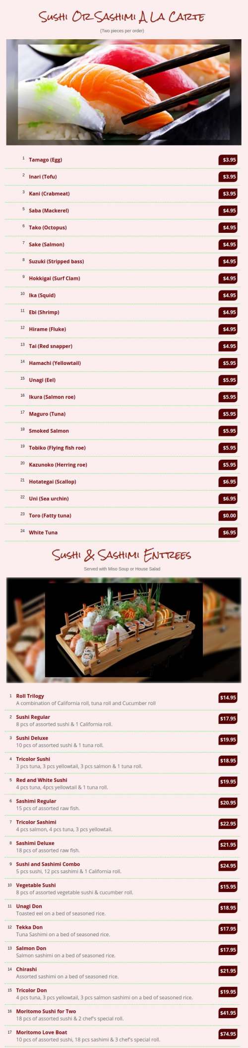 Moritomo Japanese Steakhouse & Sushi Bar menu in Concord, New Hampshire ...