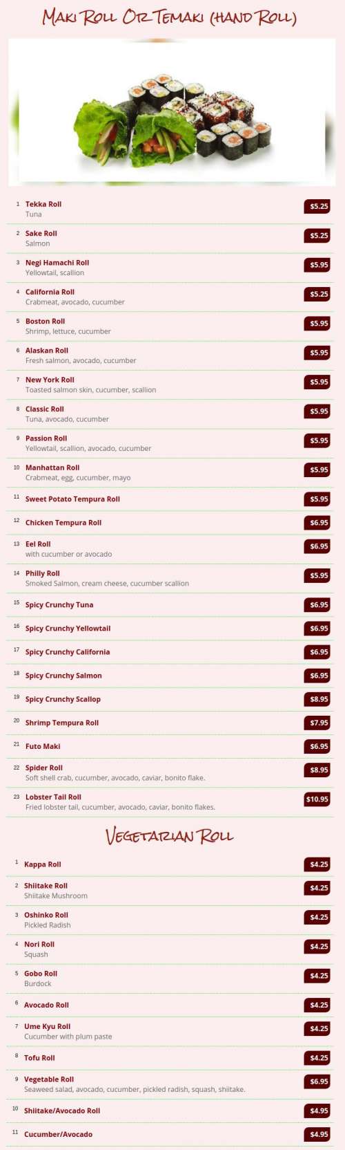 Moritomo Japanese Steakhouse & Sushi Bar menu in Concord, New Hampshire ...