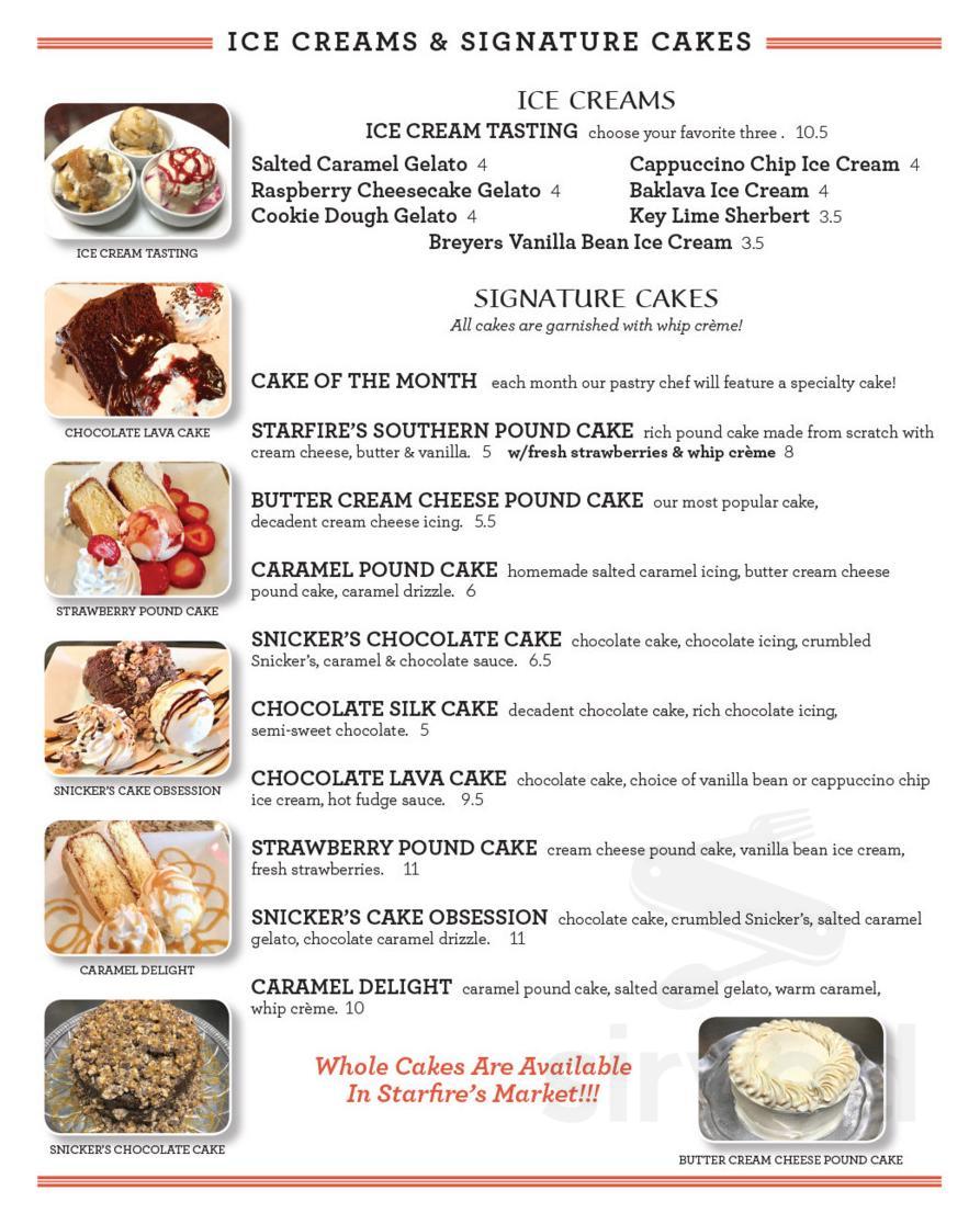 Starfire Grill menu in Florence, South Carolina, USA