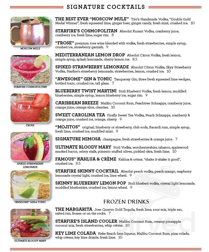 Starfire Grill menu in Florence, South Carolina, USA