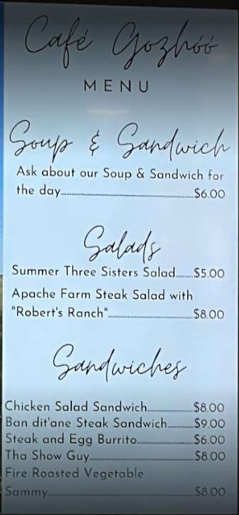 Café Gozhóó menu in Whiteriver, Arizona, USA