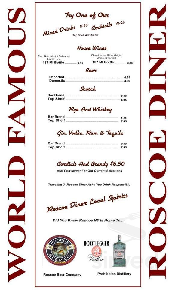 Roscoe Diner menu in Roscoe, New York, USA