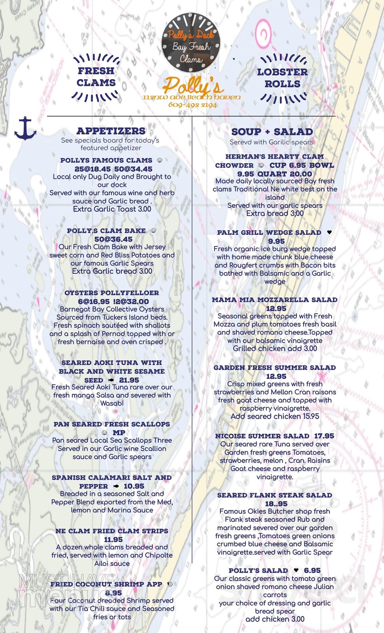 Polly's Dock and Clamhouse menu in Beach Haven, New Jersey, USA